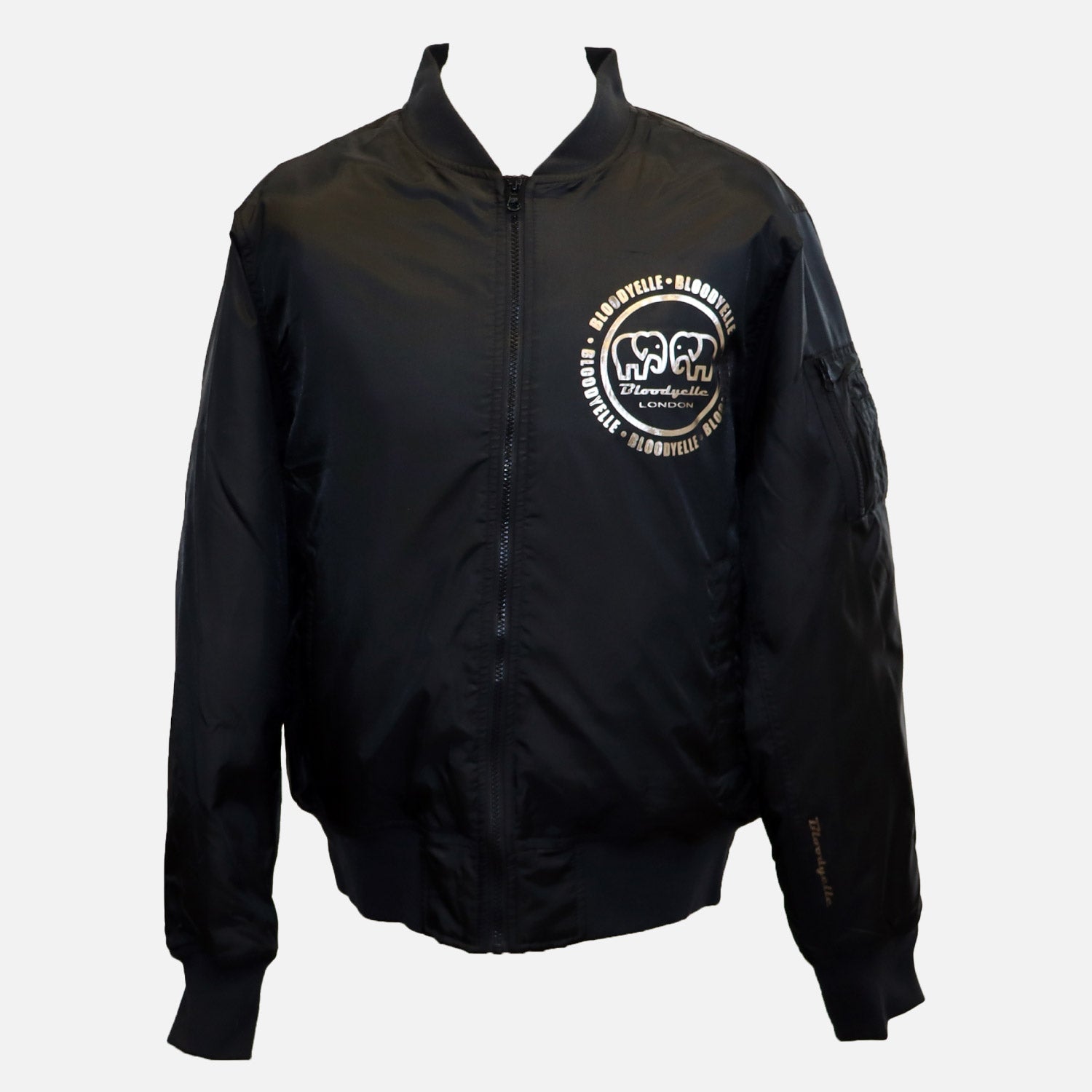 Black Infinity Bomber Jacket w/ Metallic Gold Emblem – Bloodyelle